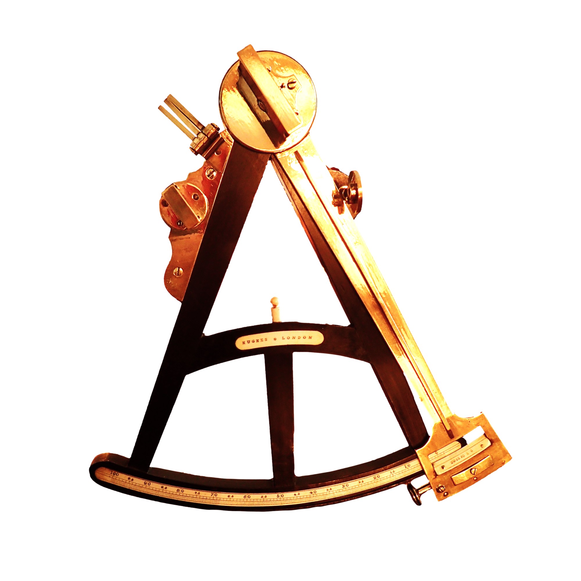 Mahogany and Brass Octant Signed By Hugues