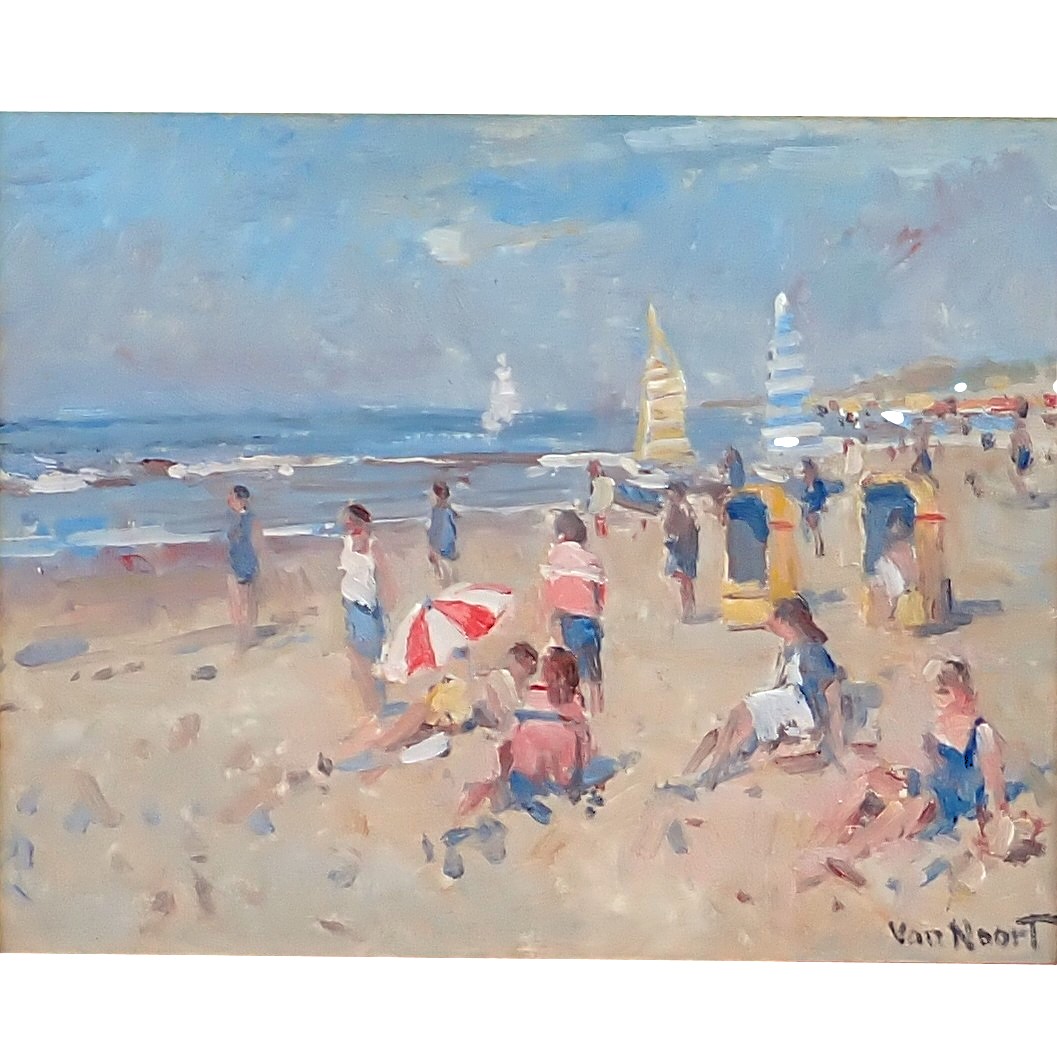 Adrianus Cornelis Van Noort - A Family Outing at the Beach - Antique ...