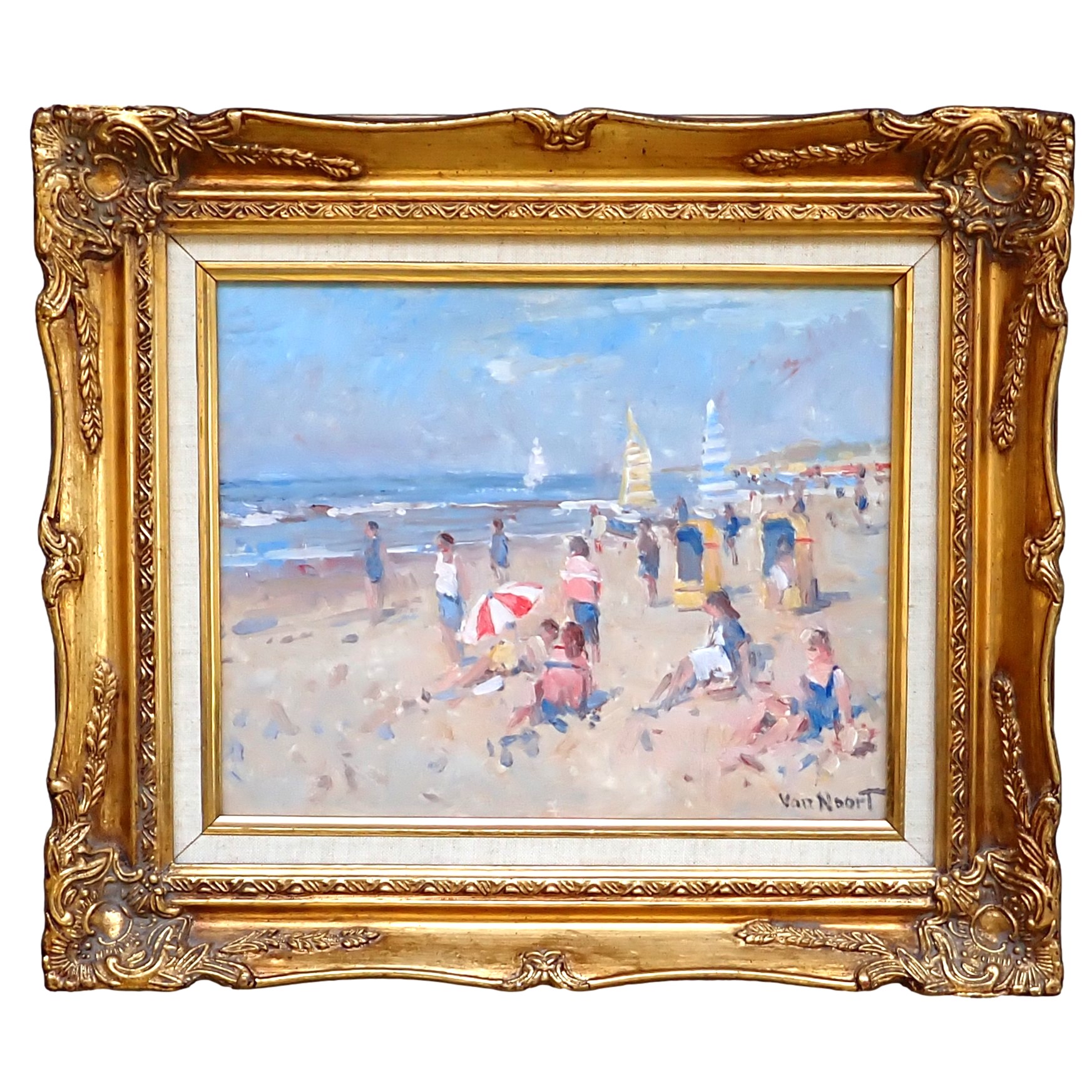 Adrianus Cornelis Van Noort - A Family Outing at the Beach - Antique ...